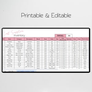 Craft Supplies Inventory Tracker Excel Spreadsheet Crafts Organization ...
