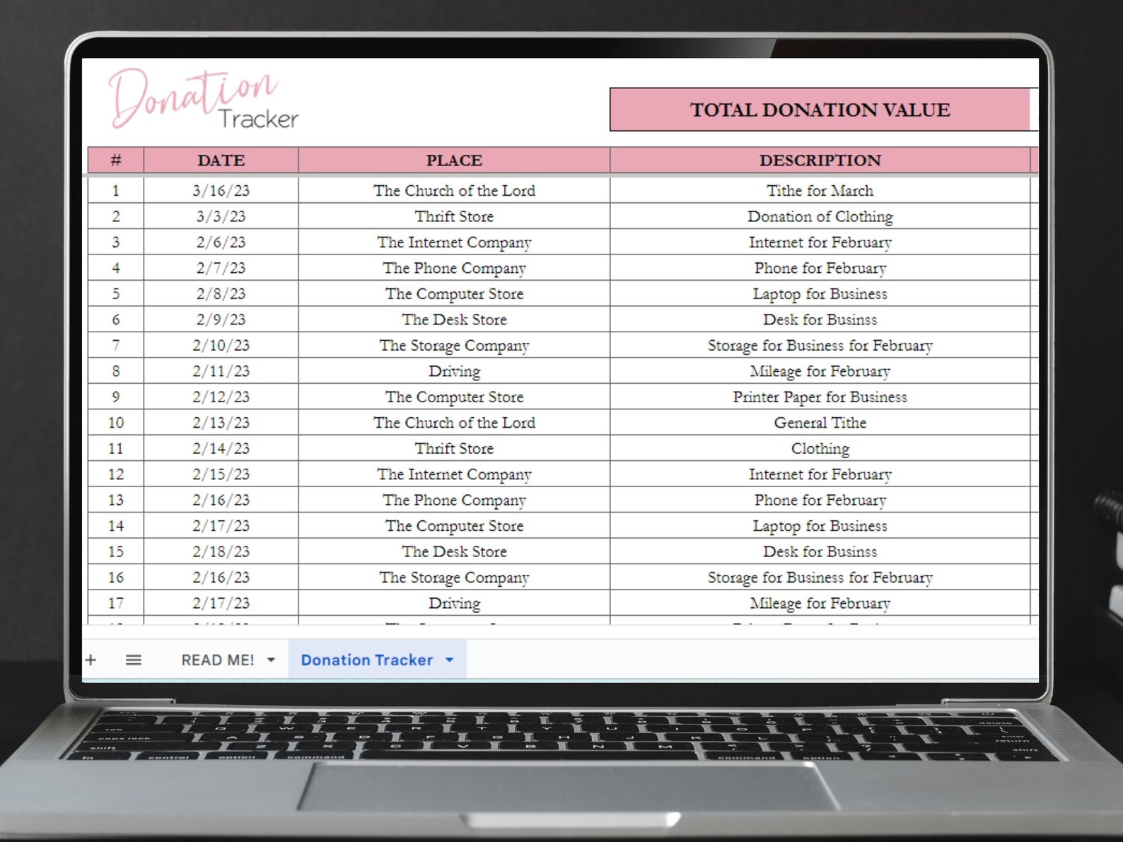 Donation Tracker Excel Spreadsheet Donation Template Google - Etsy