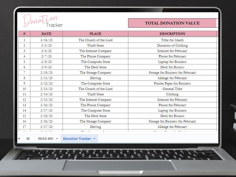 Donation Tracker Excel Spreadsheet Donation Template Google - Etsy