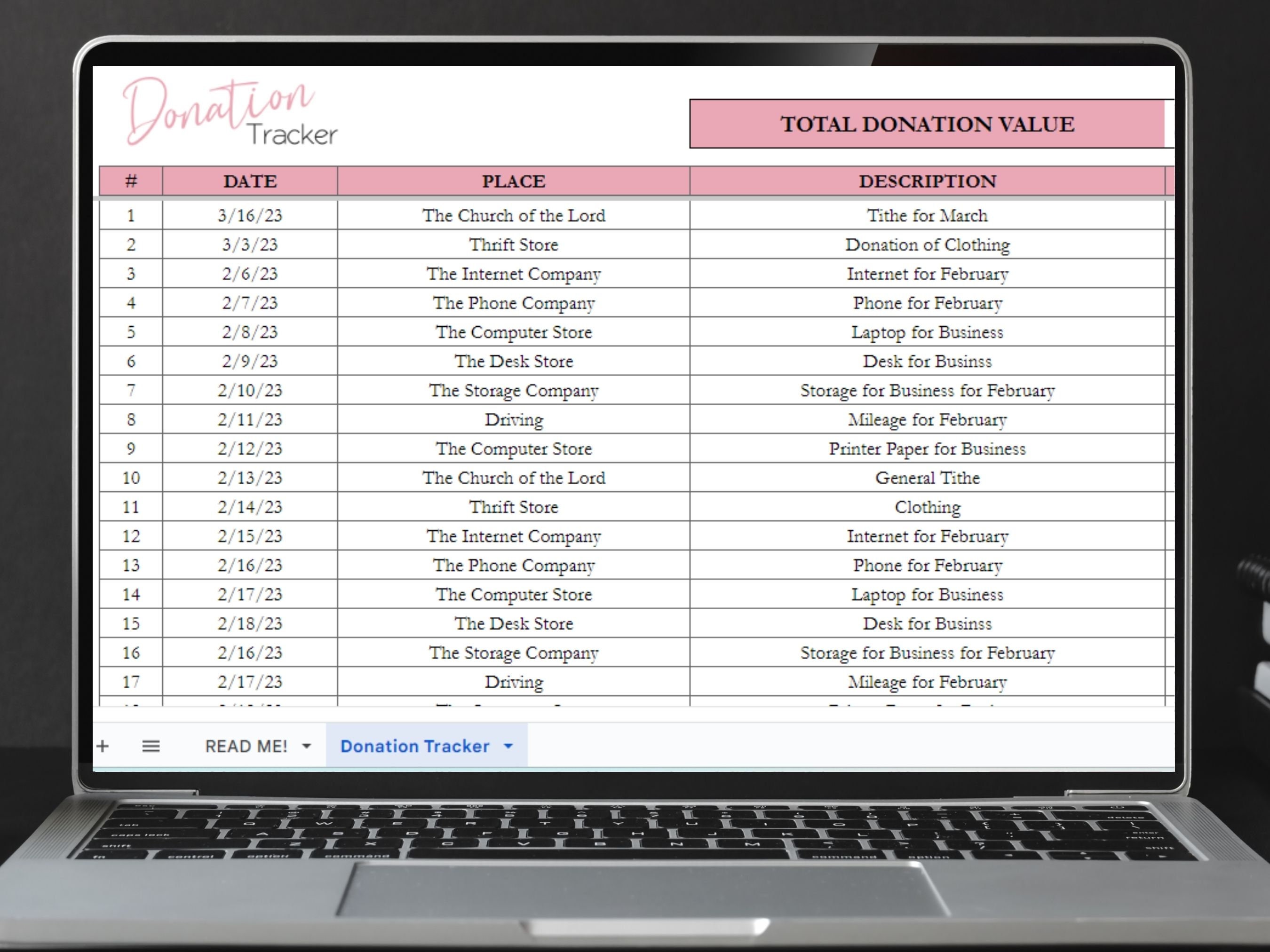 Donation Tracker Excel Spreadsheet Donation Template Google - Etsy