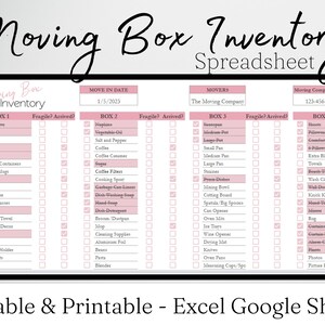 Moving Box Inventory Excel Spreadsheet, Organized Moving, Home ...