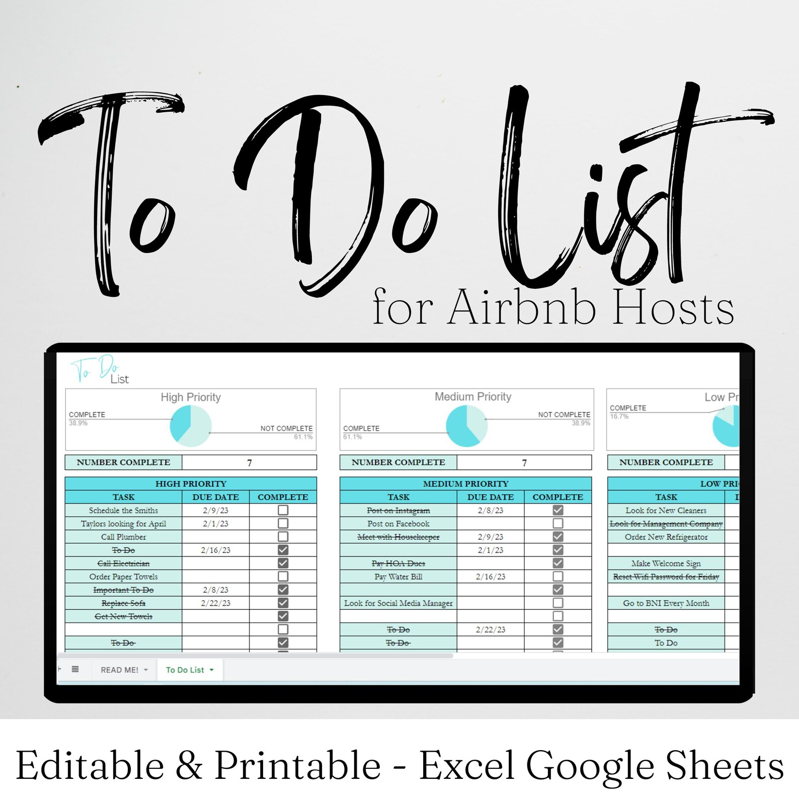 Short Term Rental Small Business to Do List, Rental Task Tracker ...