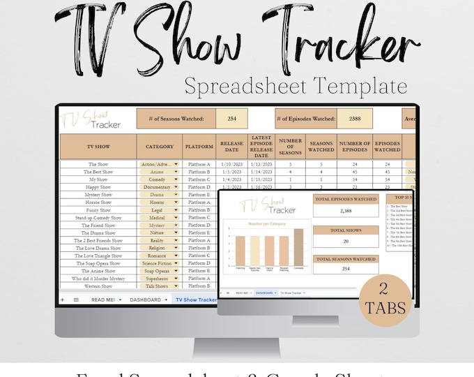 TV Show Tracker Spreadsheet Google Sheets & Excel | Episode Log, Series ...