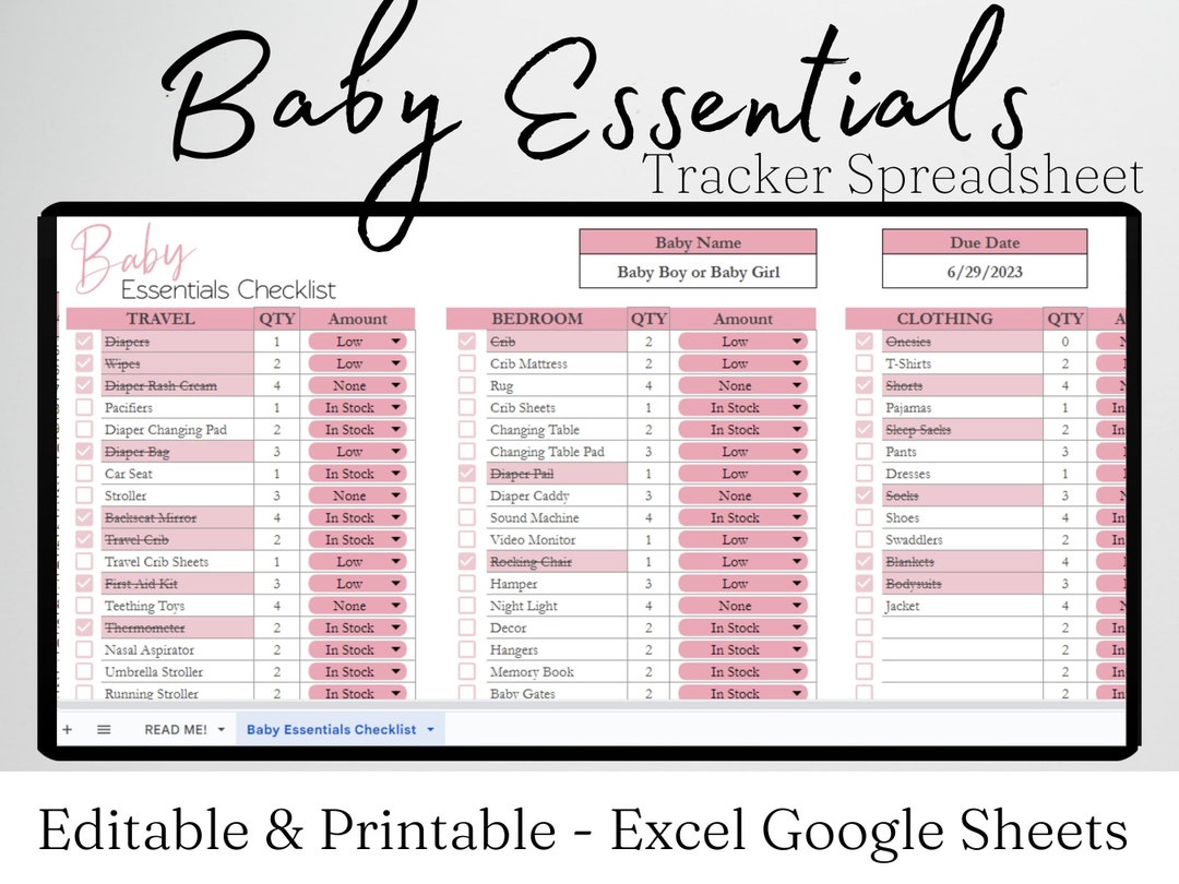 Baby Essentials Checklist Google Sheets, Baby Registry Checklist ...