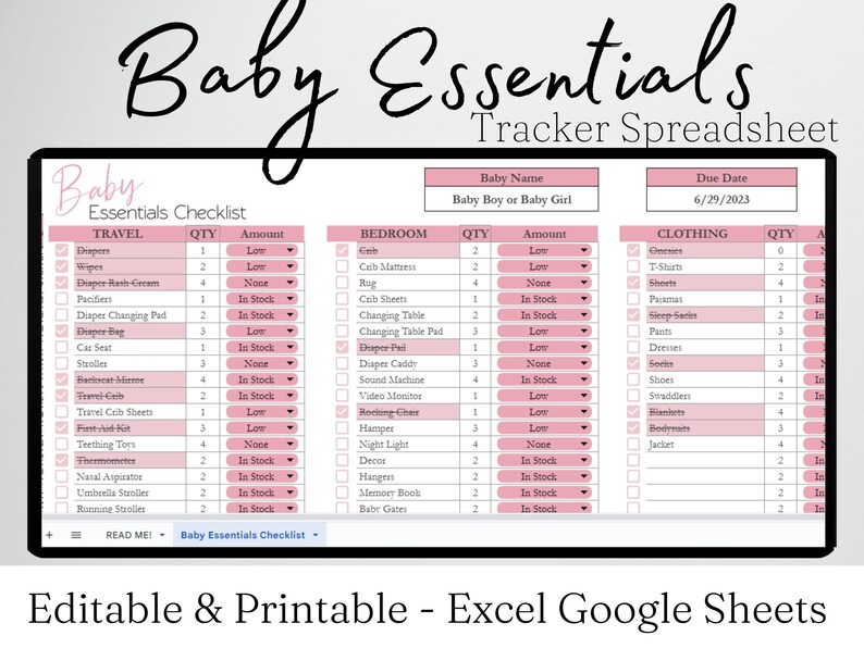 Baby Essentials Checklist Google Sheets, Baby Registry Checklist ...