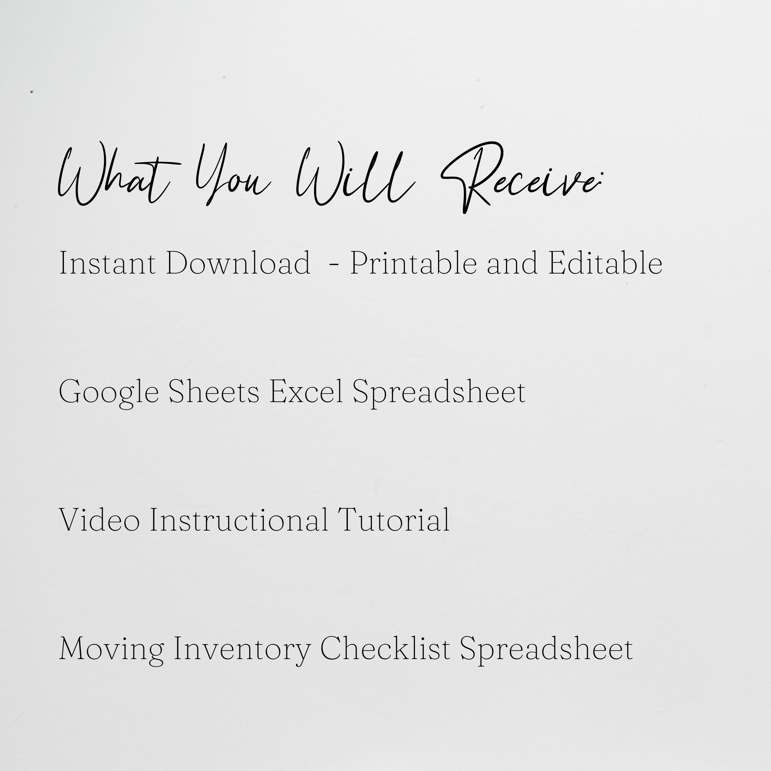 Moving Inventory List Excel Spreadsheet, Moving Planner Google Sheets ...