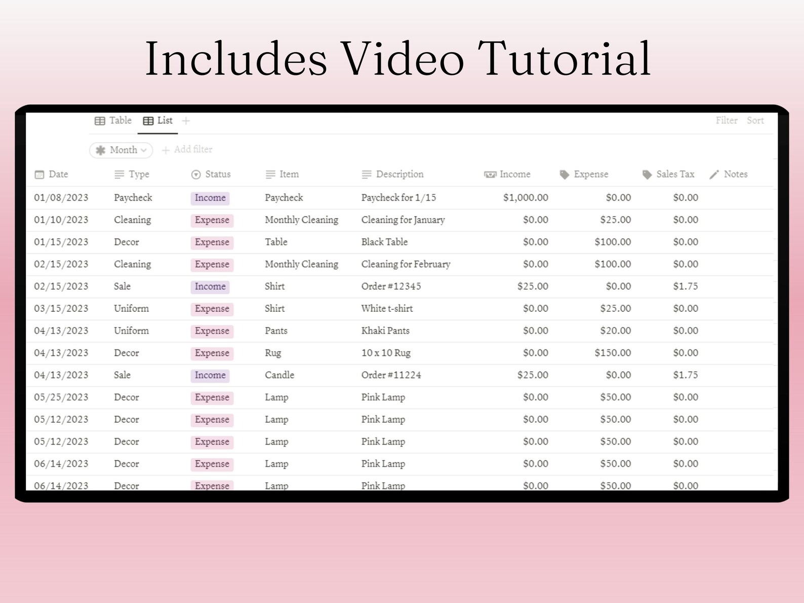 Notion Bookkeeping Template Notion Template Business Bookkeeping Tracker Template Income And 