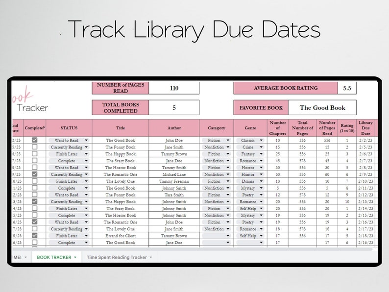 Book Tracker Journal Book Tracker Excel Reading Planner - Etsy