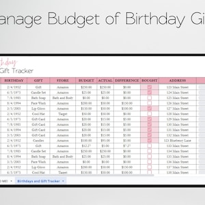 Birthday Tracker Template Excel Spreadsheet, Birthday Gift Tracker ...