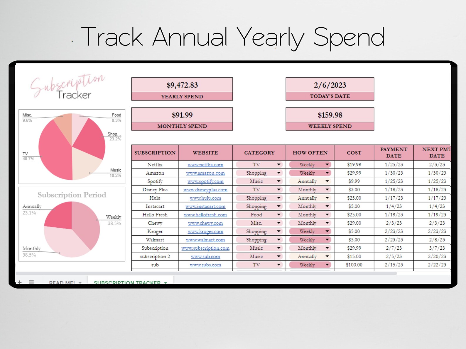 Subscription Tracker Google Sheets, Subscription Tracker Excel ...