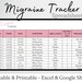 Migraine Tracker Excel Spreadsheet, Chronic Migraine Log Template ...