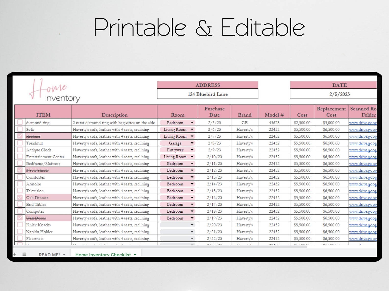 Home Inventory Template Home Inventory Checklist Home - Etsy