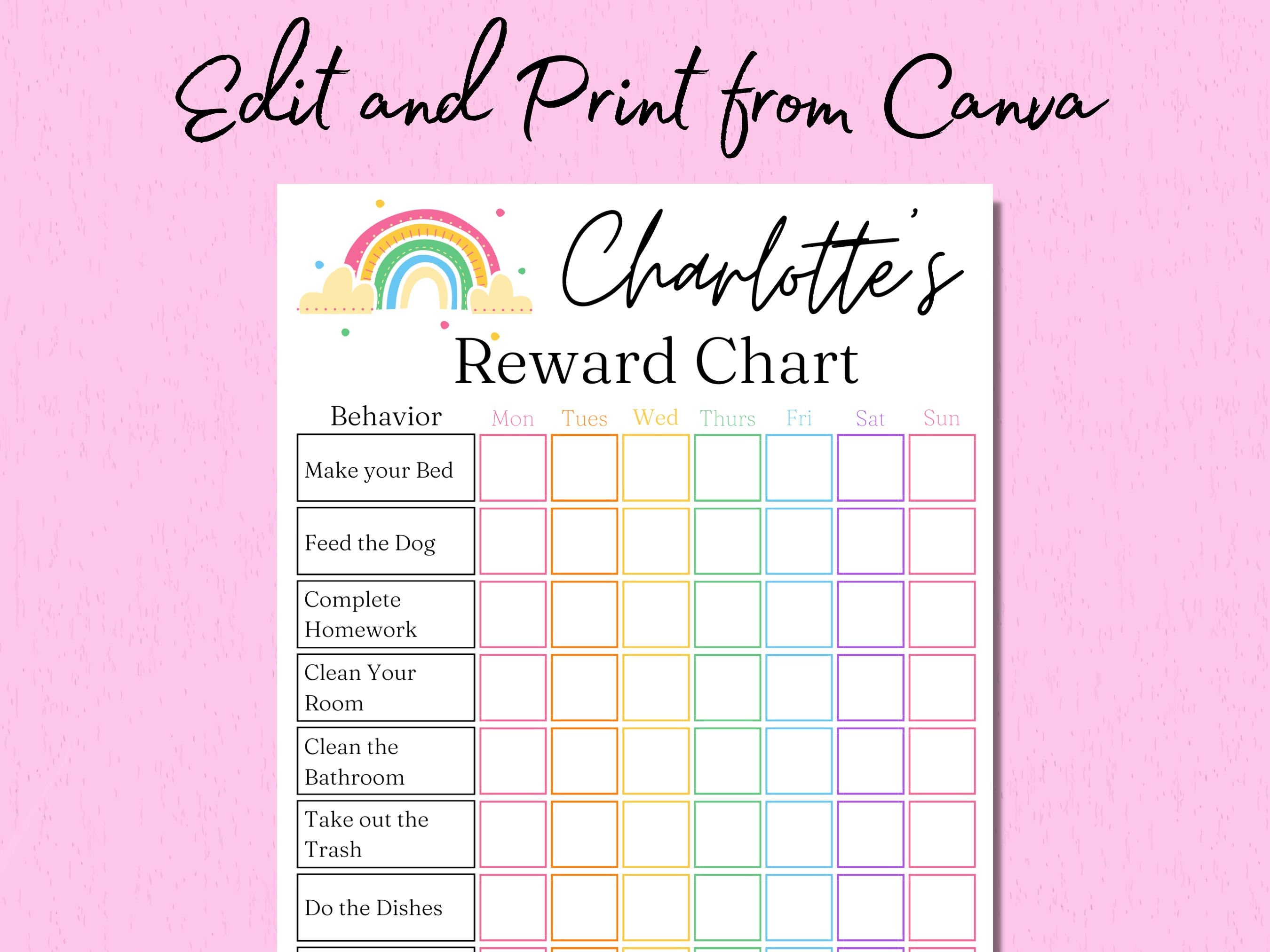 Reward Chart for Kids Printable Editable in Canva Sticker - Etsy