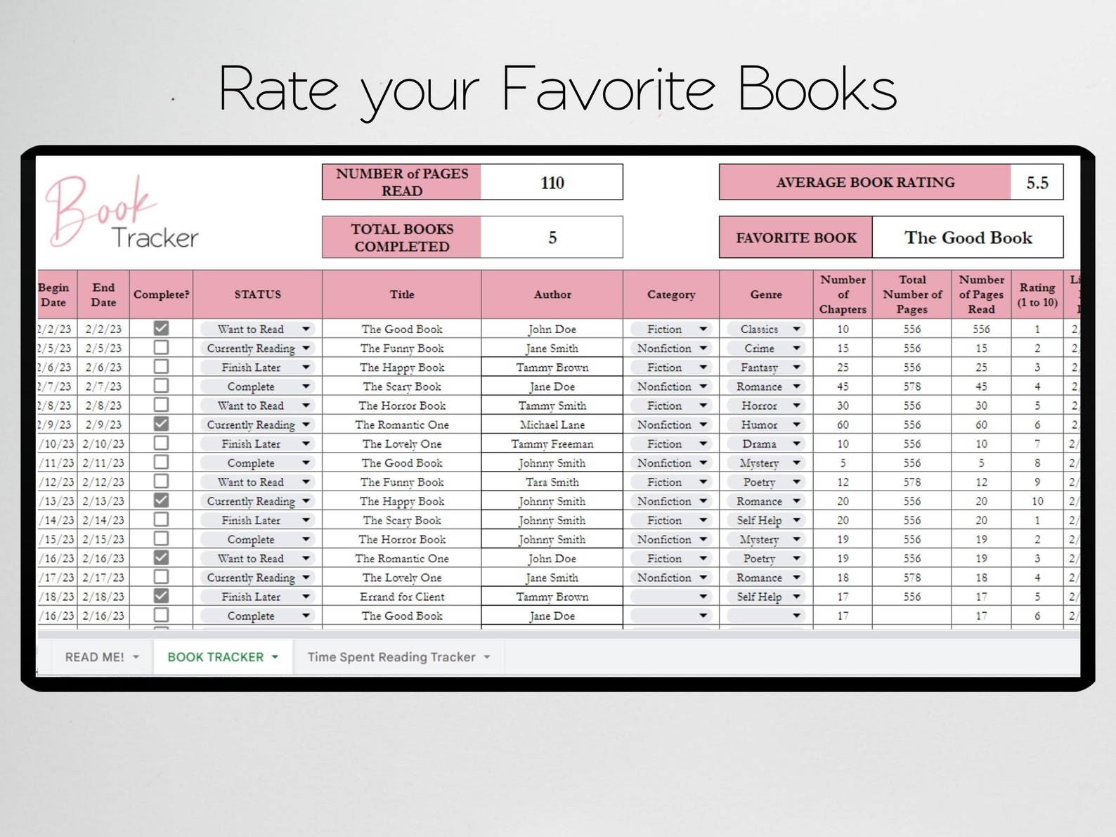 Book Tracker Journal, Book Tracker Excel, Reading Planner, Book Tracker ...