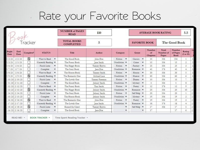 Book Tracker Journal, Book Tracker Excel, Reading Planner, Book Tracker ...