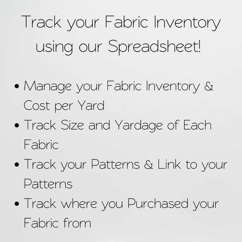 Fabric Inventory Tracker Excel Spreadsheet, Sewing Organizer, Fabric ...