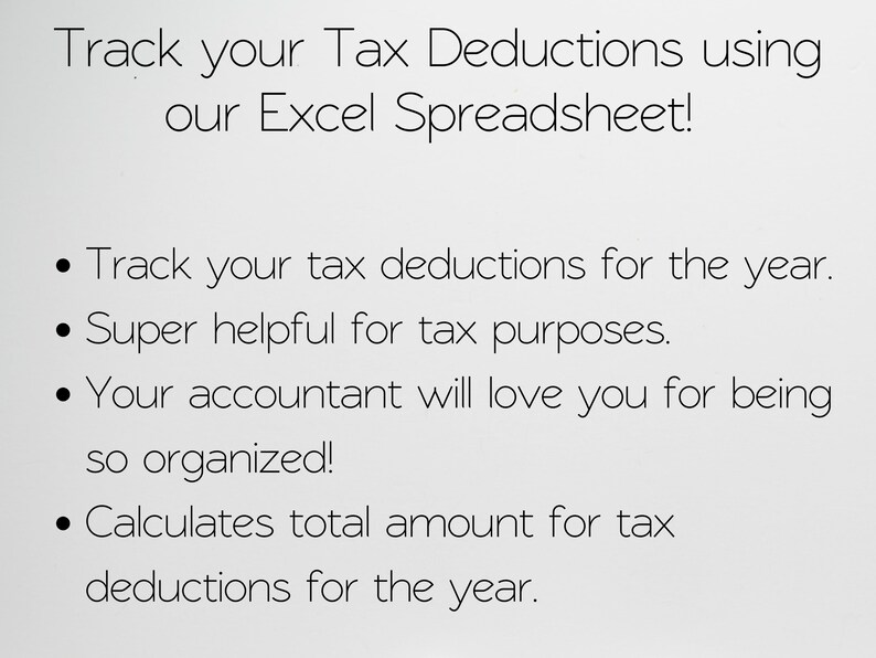 Tax Deduction Tracker Excel Spreadsheet Editable Tax - Etsy