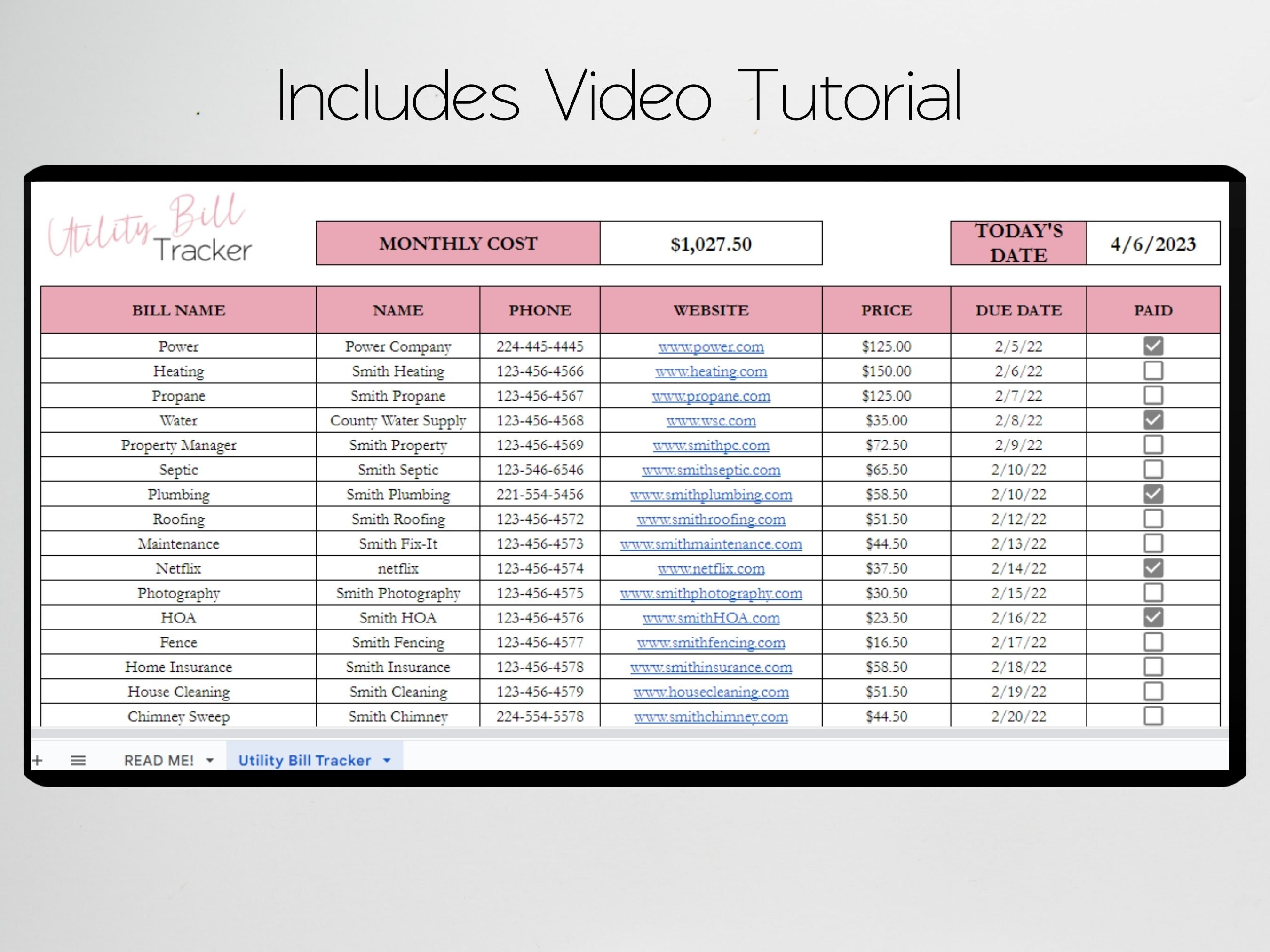 Utility Bill Tracker Excel Spreadsheet, Utilities Tracker Google Sheets ...