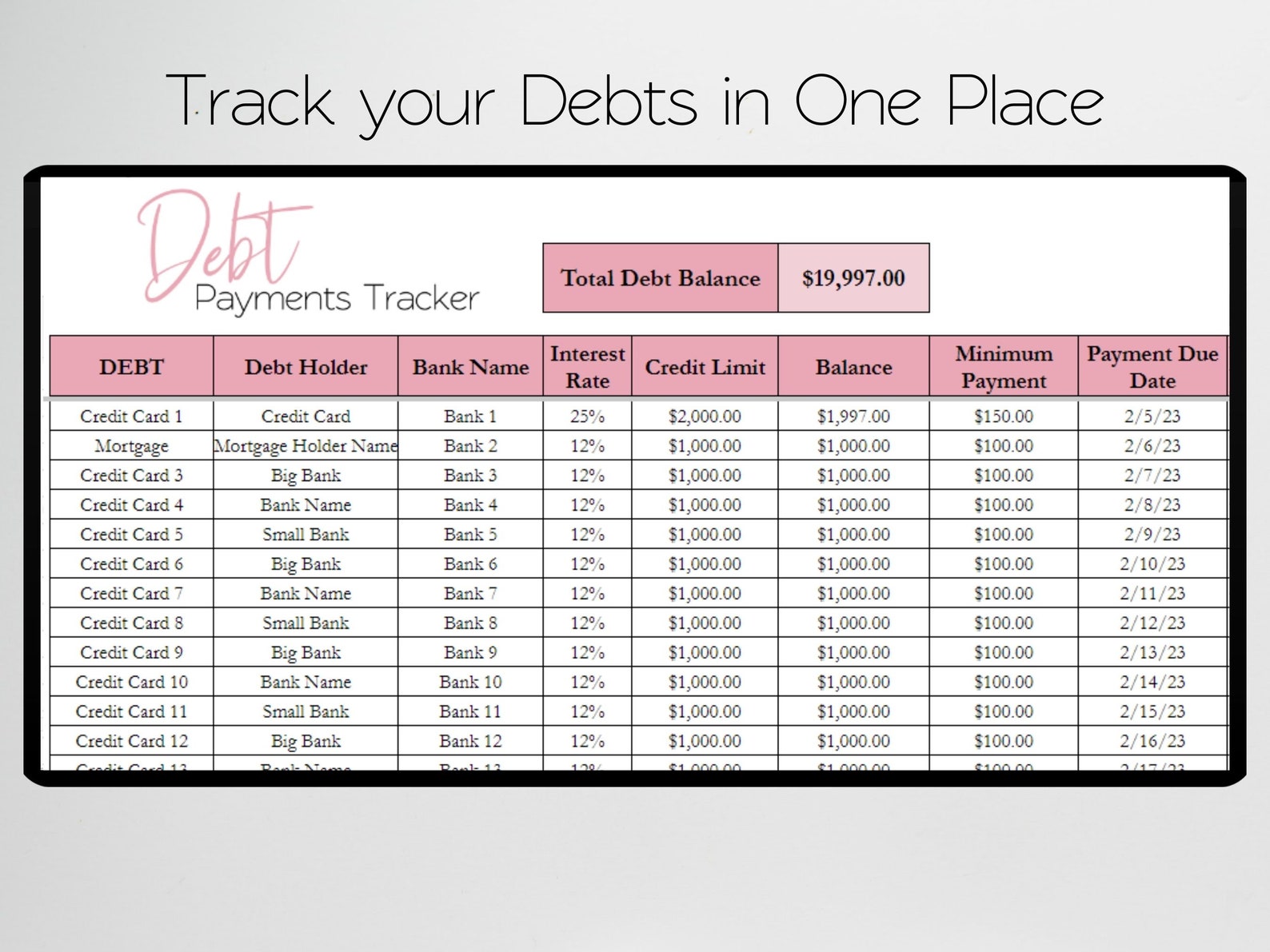 Debt Payments Tracker Excel Spreadsheet, Debt Tracker Google Sheets ...
