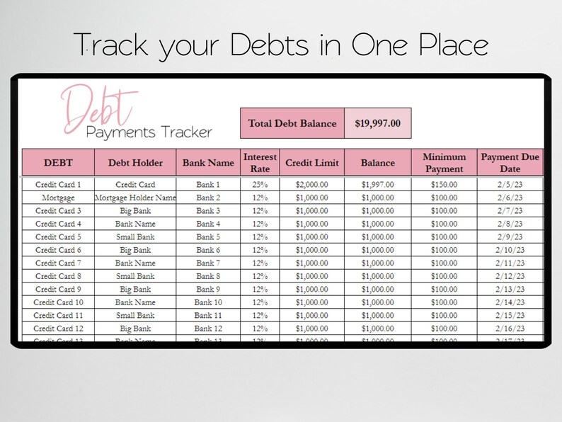 Debt Payments Tracker Excel Spreadsheet Debt Tracker Google - Etsy