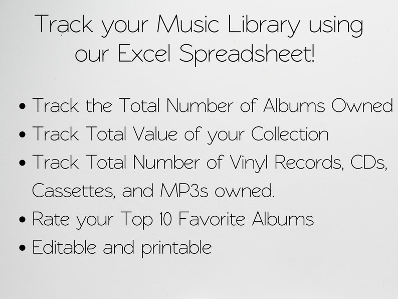 Music Collection Tracker Excel Spreadsheet Music Tracker - Etsy