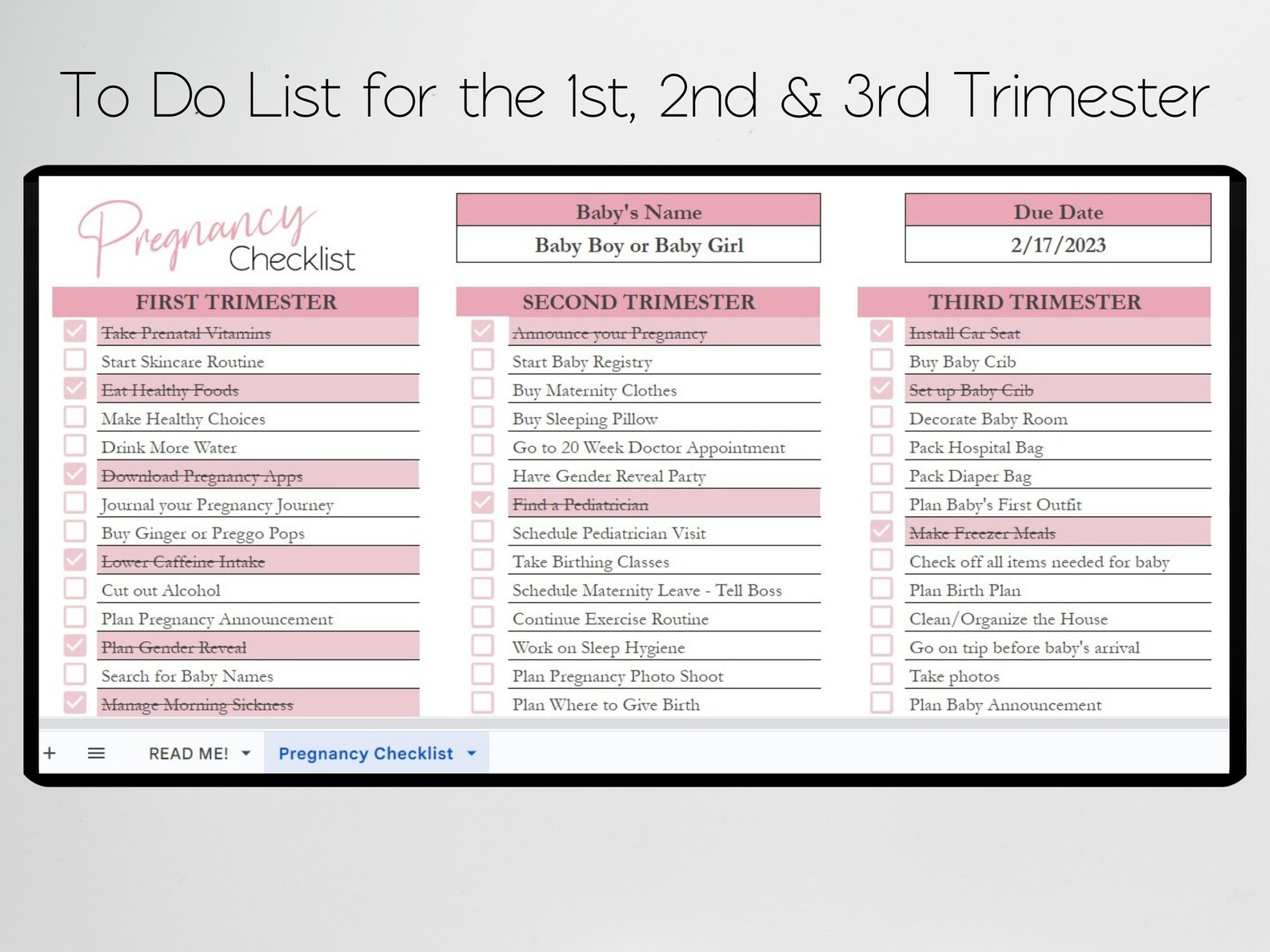 Pregnancy Checklist by Trimester Google Sheets, Pregnancy Planner ...