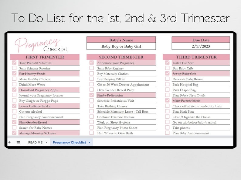 Pregnancy Checklist by Trimester Google Sheets, Pregnancy Planner ...