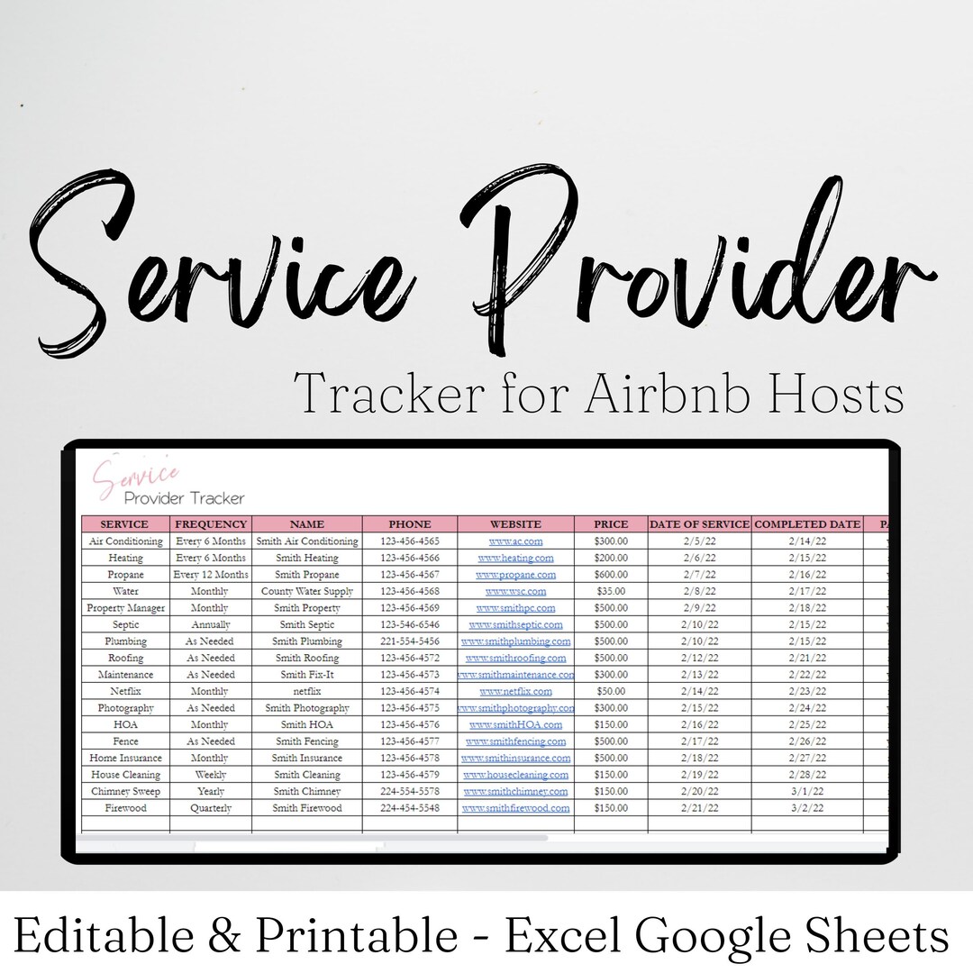 Vendor List, Service Provider Tracker for Rental Maintenance Schedule ...
