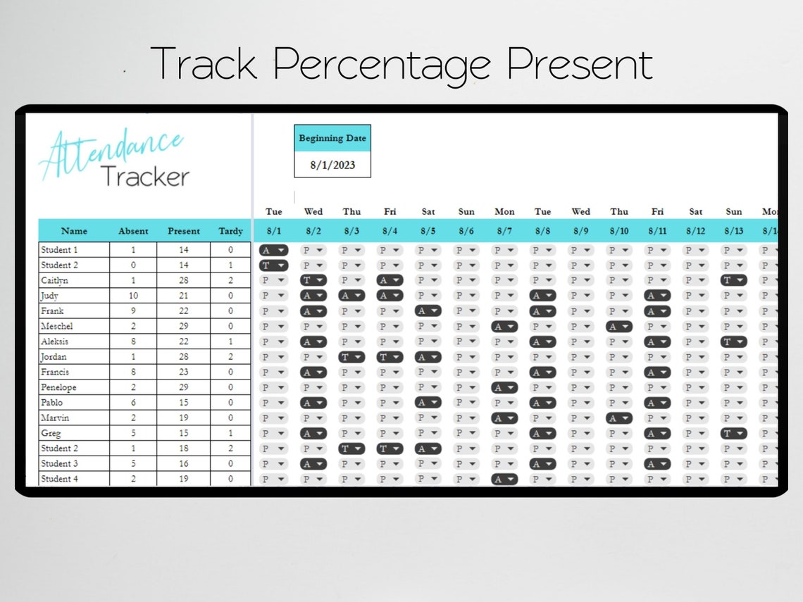 Attendance Log Attendance Tracker Excel Log School Class - Etsy