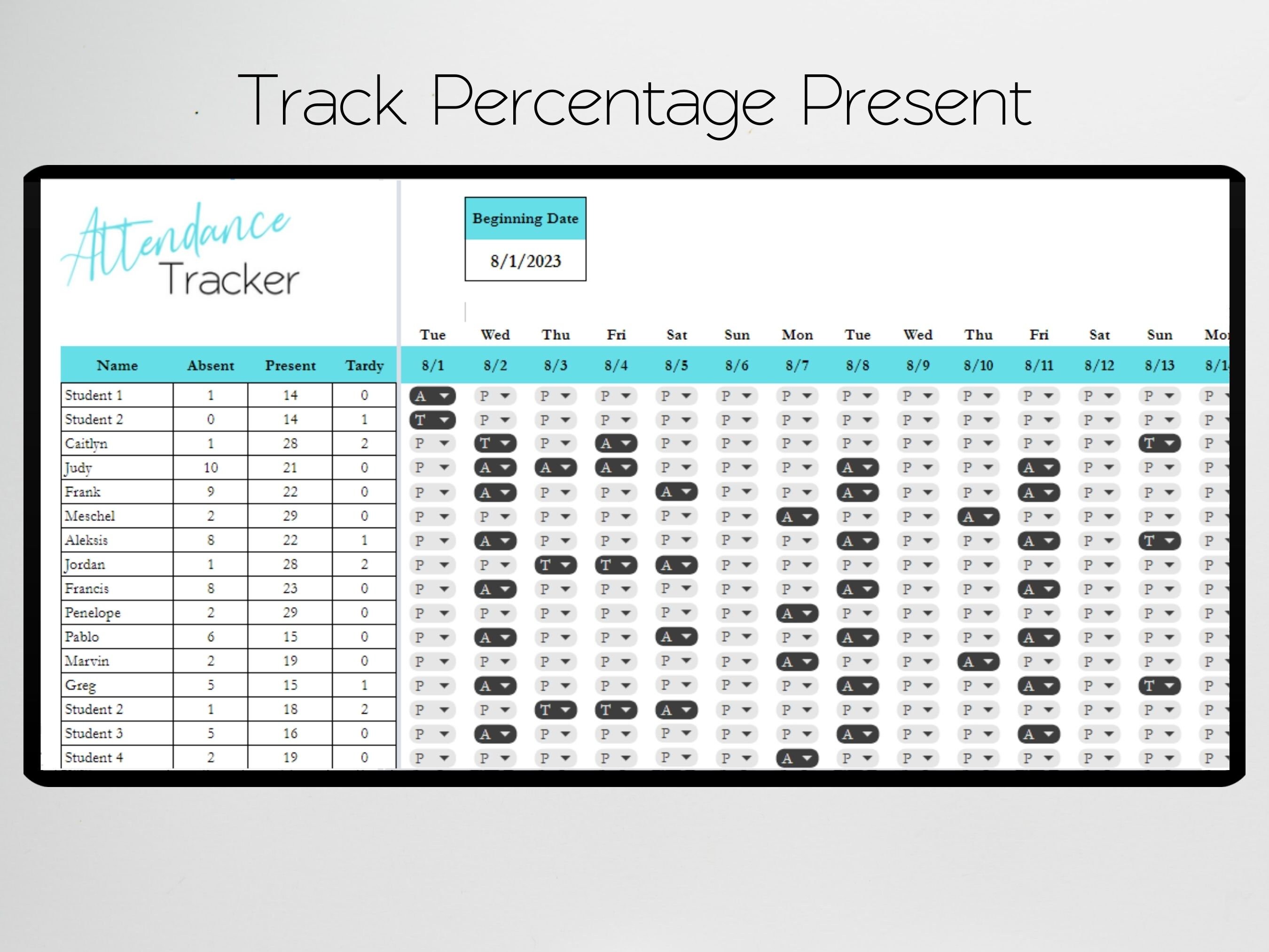 Attendance Log Attendance Tracker Excel Log School Class - Etsy