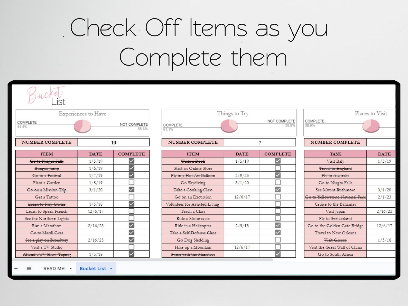 Bucket List Template Excel Spreadsheet Bucket List Journal - Etsy