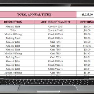 Tithe Tracker Excel Spreadsheet, Tithes and Offerings Tracking, Church ...