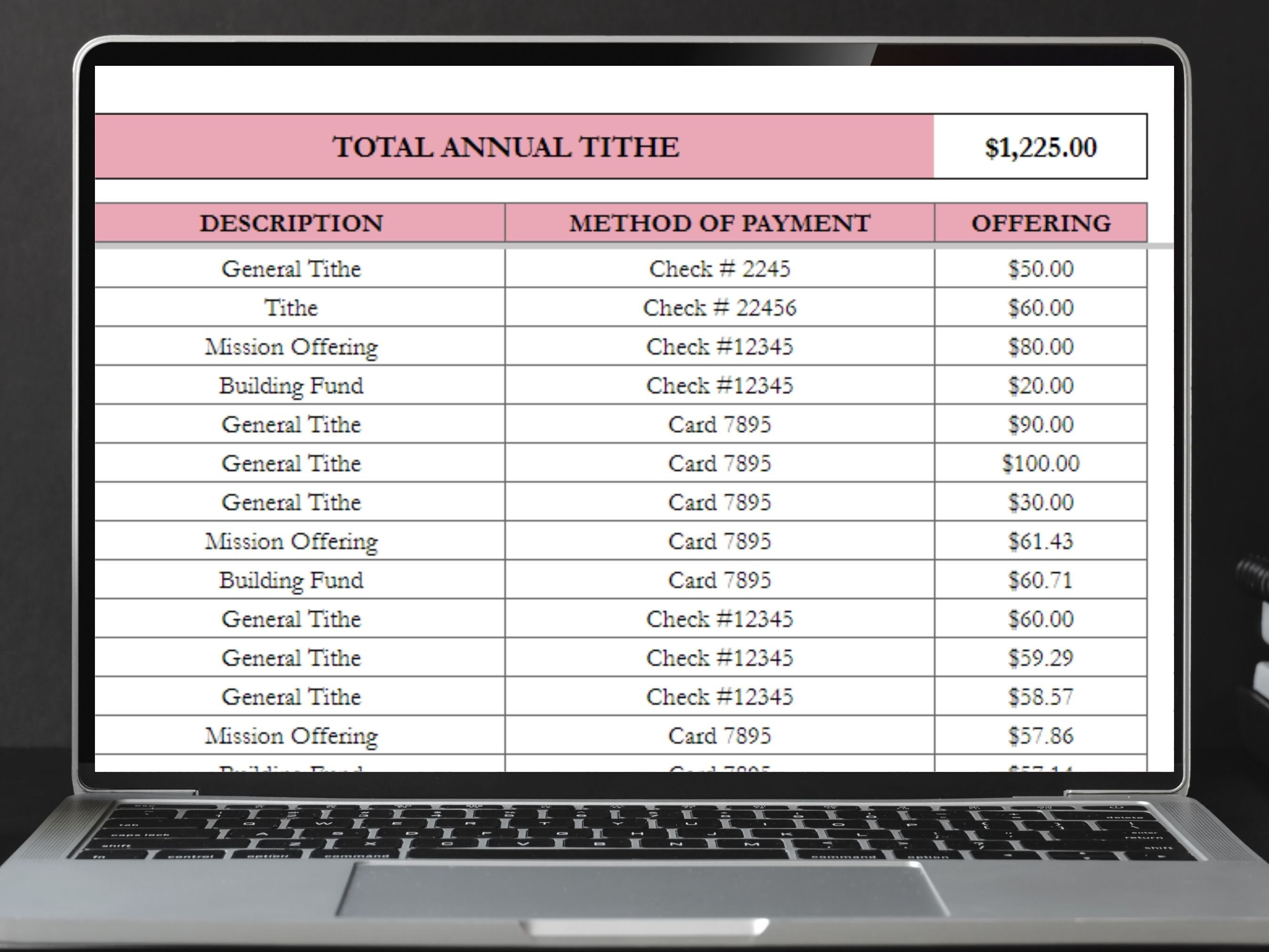 Tithe Tracker Excel Spreadsheet Tithes and Offerings - Etsy