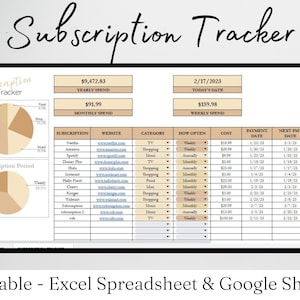Monthly Subscription Tracker Google Sheets, Monthly Subscription ...