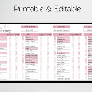 Moving Box Inventory Excel Spreadsheet, Organized Moving, Home ...