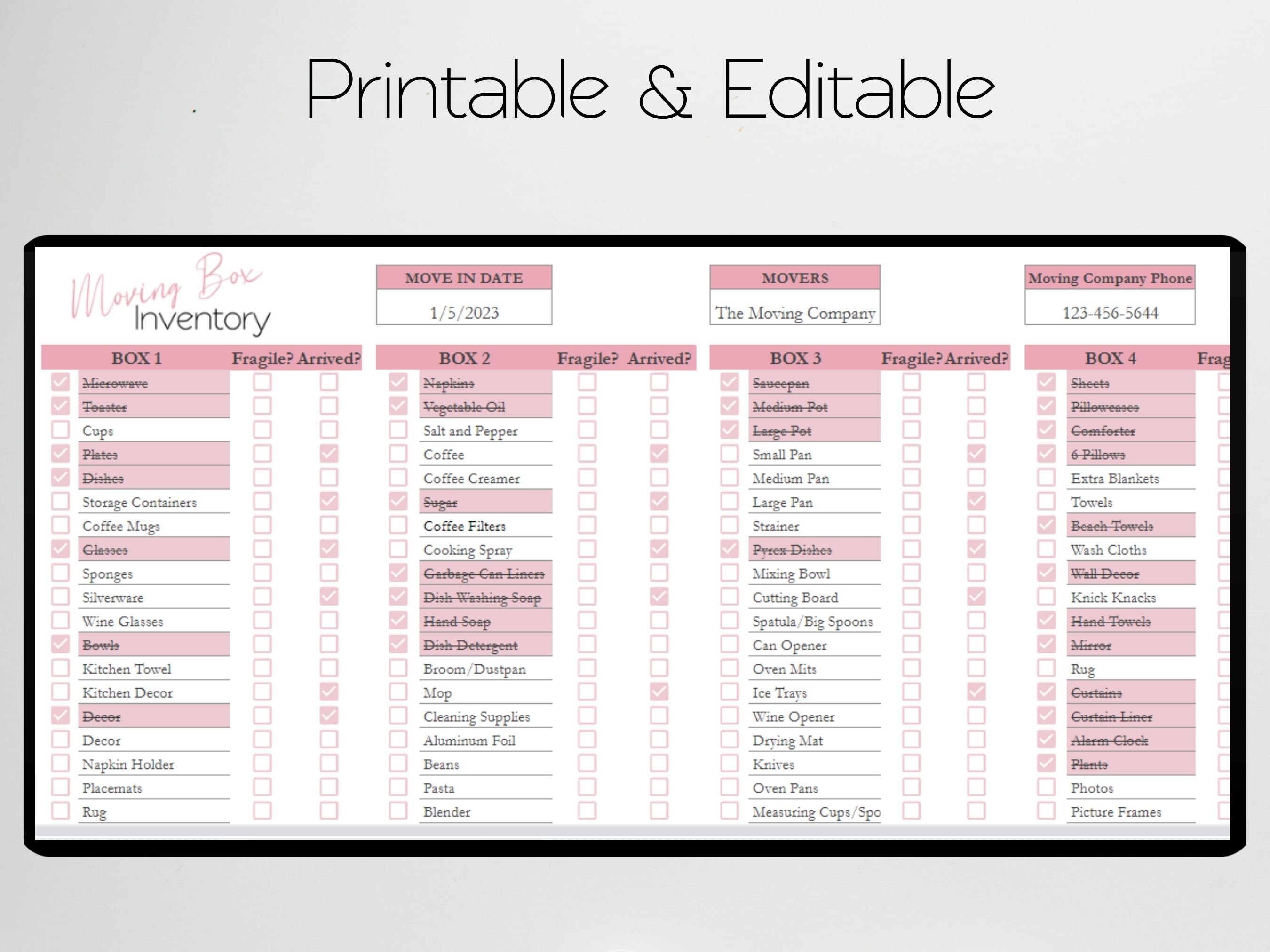 Moving Box Inventory Excel Spreadsheet, Organized Moving, Home ...