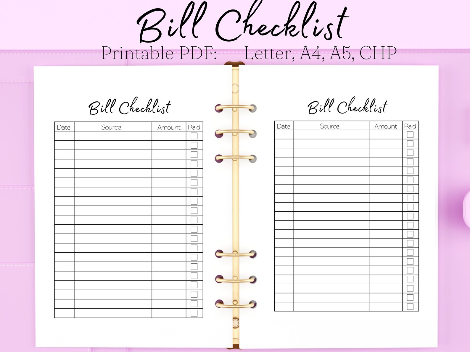 Bill Checklist, Bill Tracker Printable Yearly, Bill Tracker PDF, Bill ...