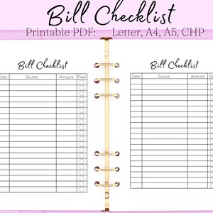 Bill Checklist, Bill Tracker Printable Yearly, Bill Tracker PDF, Bill ...