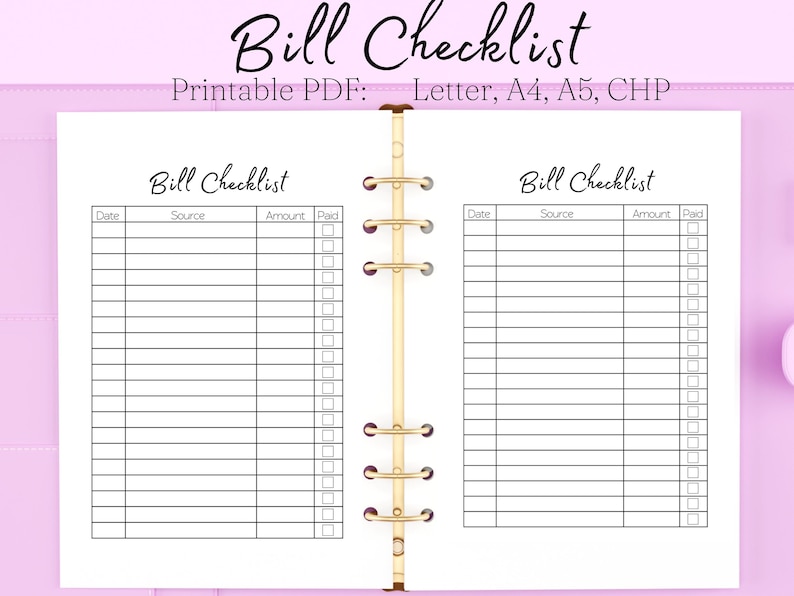 Bill Checklist, Bill Tracker Printable Yearly, Bill Tracker PDF, Bill ...