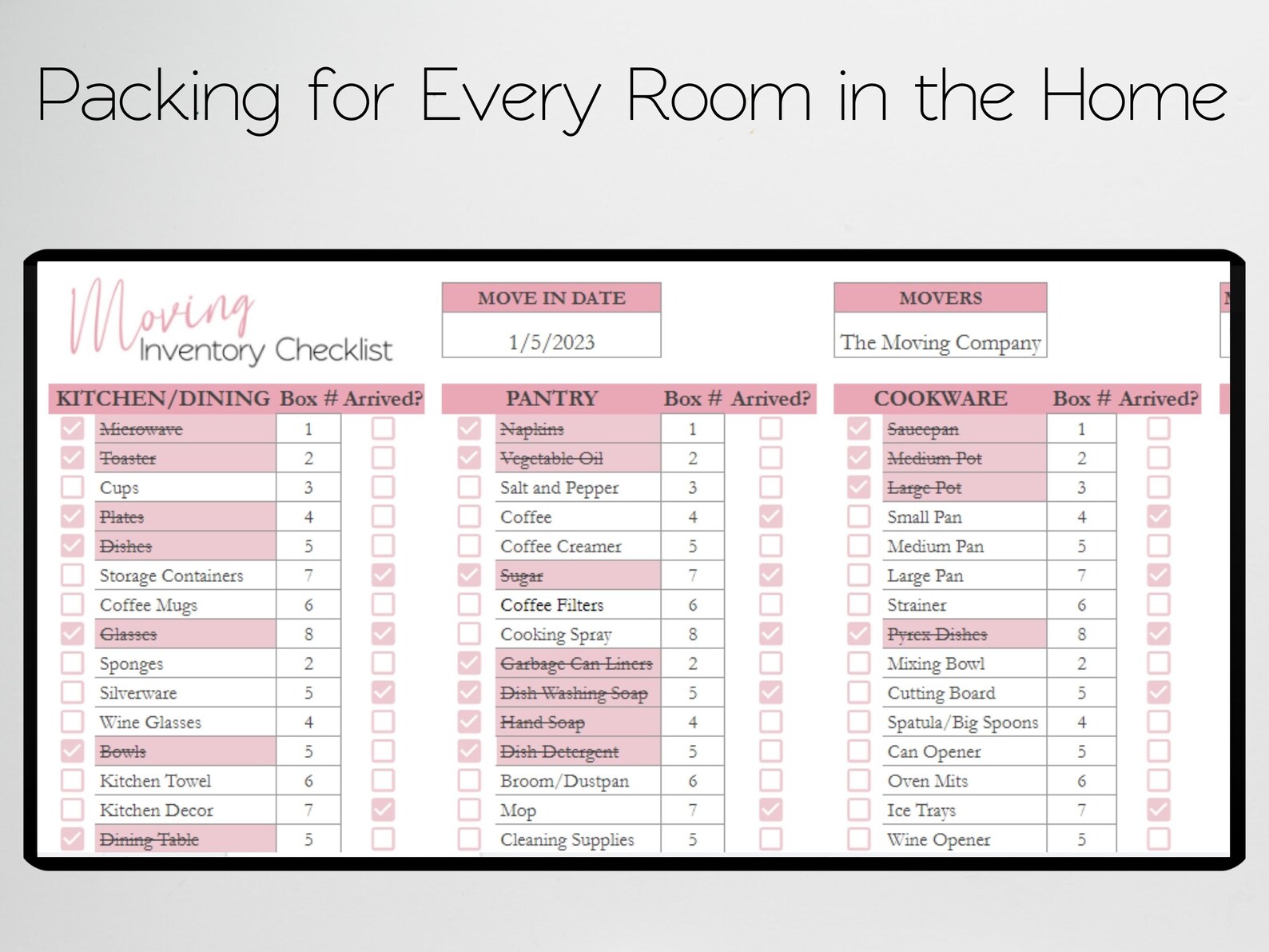 Moving Inventory Template Google Sheets Moving Planner - Etsy