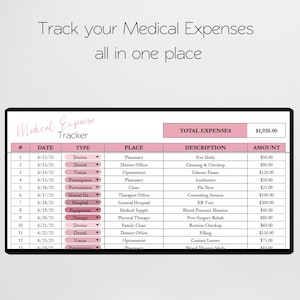 Medical Expense Tracker, Tax Deductions Tracking Sheet, HSA Tracker FSA, Medical Spreadsheet ...