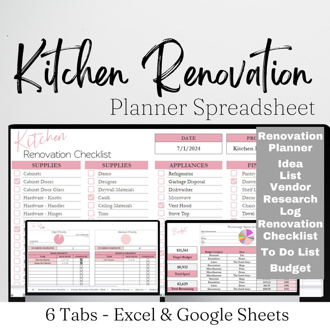 Kitchen Renovation Planner Template Google Sheets, Kitchen Remodel ...