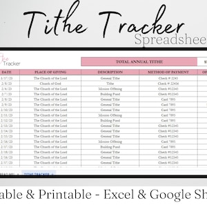Tithe Tracker Excel Spreadsheet, Tithes and Offerings Tracking, Church ...