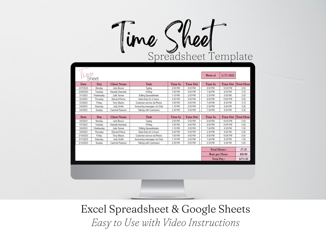 Time Sheet Tracker, Employee Time Tracker, Weekly Time Sheet, Biweekly ...