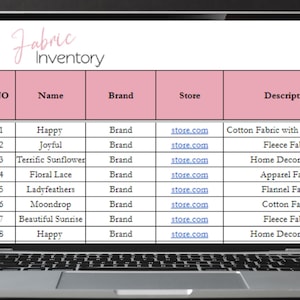 Fabric Inventory Tracker Excel Spreadsheet, Sewing Organizer, Fabric ...