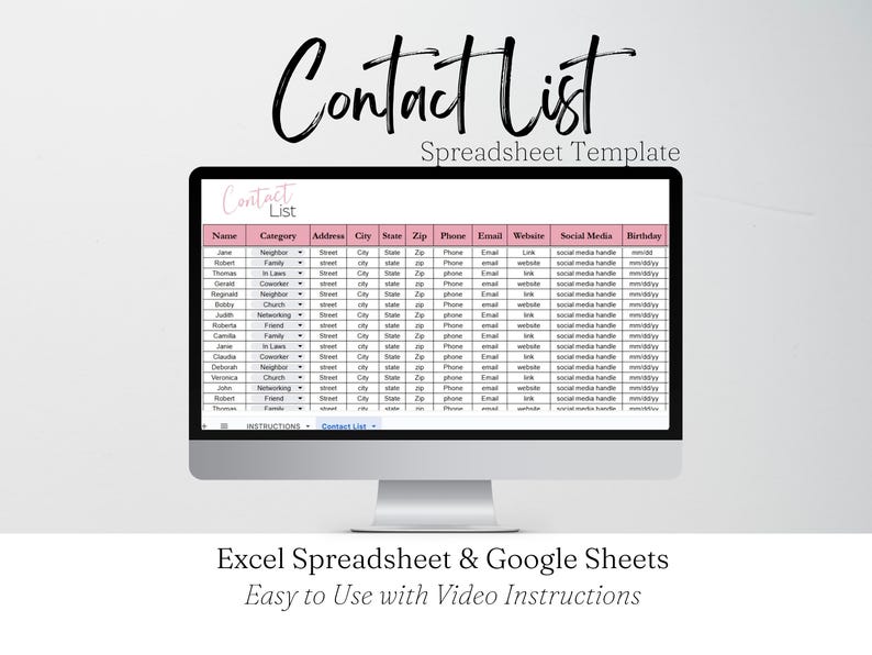 Contact List Template Excel Spreadsheet, Contact List Google Sheet ...