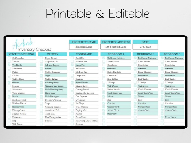 Rental Property Furnishings List Check List of Furniture - Etsy