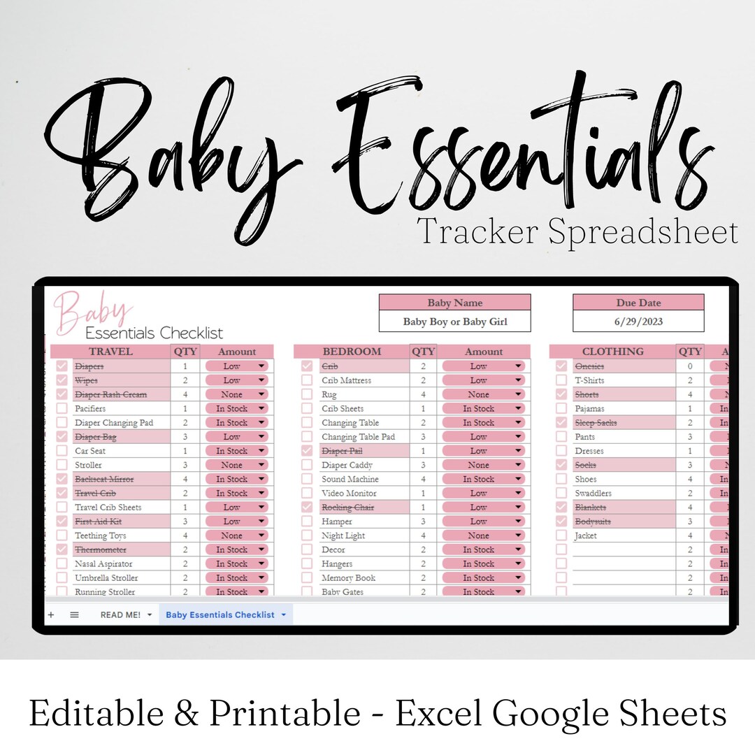 Baby Essentials Checklist Google Sheets, Baby Registry Checklist ...