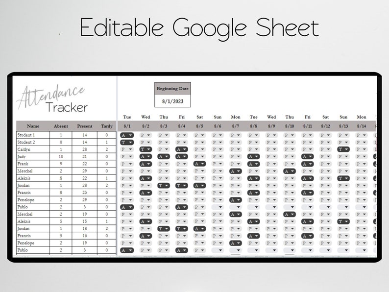 Attendance Tracker Excel Log School Class Template Attendance - Etsy