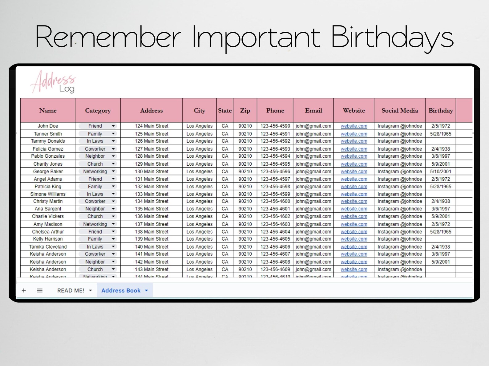 Address Tracker Template Excel Spreadsheet Address Book - Etsy